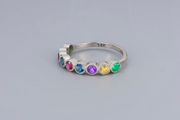 Multicolored Gemstones Half Eternity Gold Ring For Sale at 1stDibs