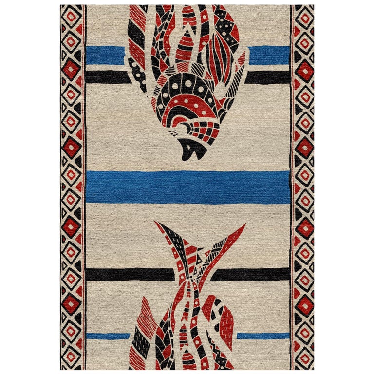 Multicolored Handmade Wool Rug from Fish Collection by Gordian For Sale ...