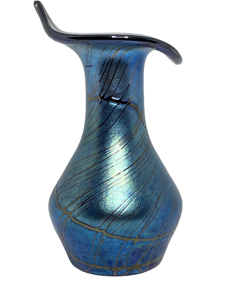 Multicolored Metallic Blue Iridescent Vase in the Style of Loetz For ...