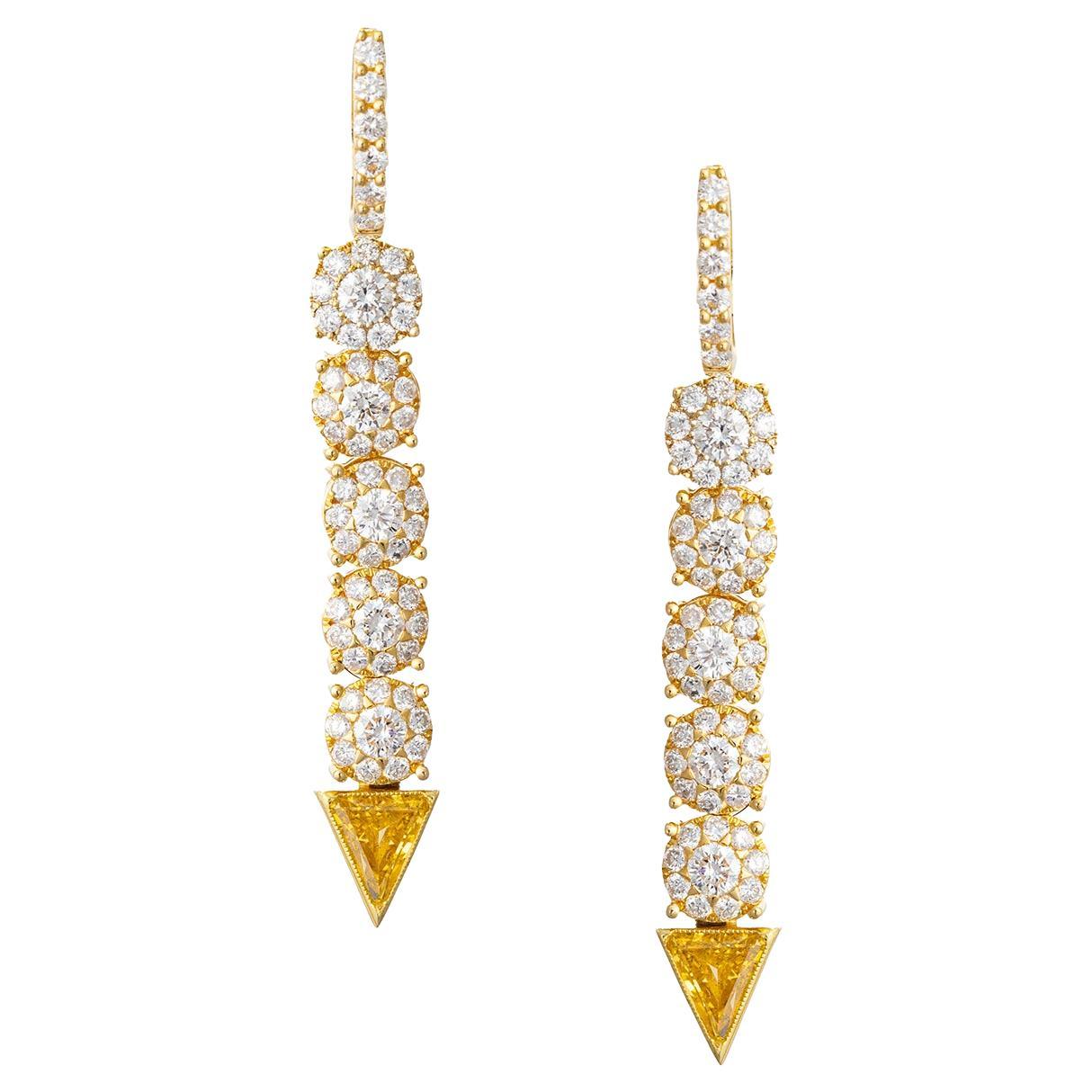 Multicolored Natural Diamond 18k Gold Line Drop Earrings For Sale at ...