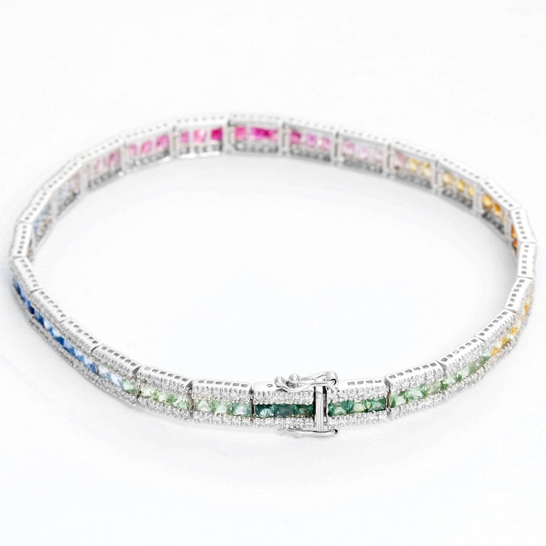 Multicolored Rainbow Sapphire and Diamond Bracelet at 1stDibs | rainbow ...