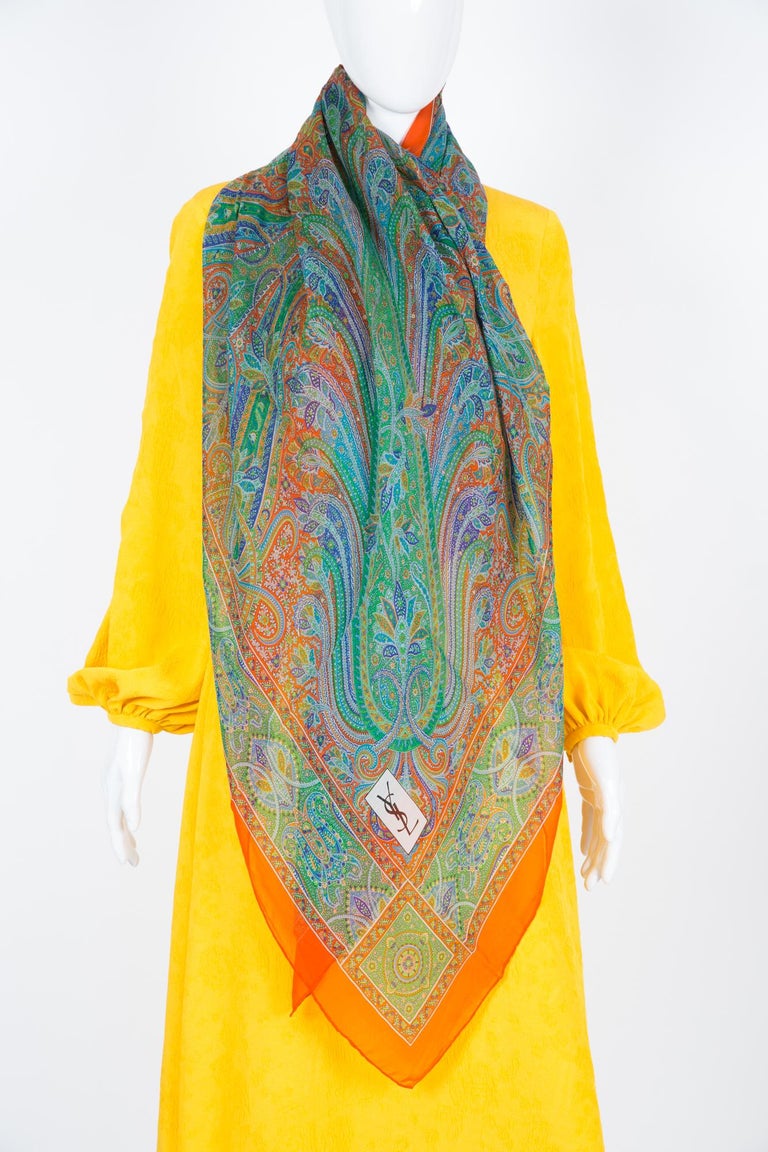 Multicolour Saint Laurent YSL Paisley Print Silk Georgette Shawl For ...