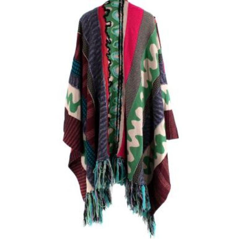 Multicolour woolen patchwork poncho For Sale at 1stDibs