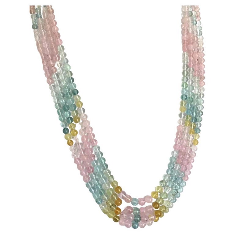 Multiple Beryl Plain Balls Beads Necklace Natural Gemstone Aqua ...