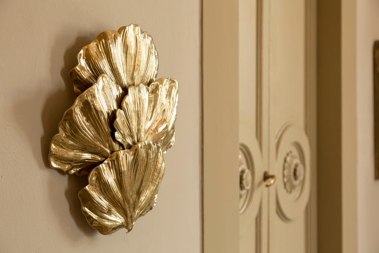 Multiple Ginkgo Leaves Casted Brass Applique For Sale at 1stDibs