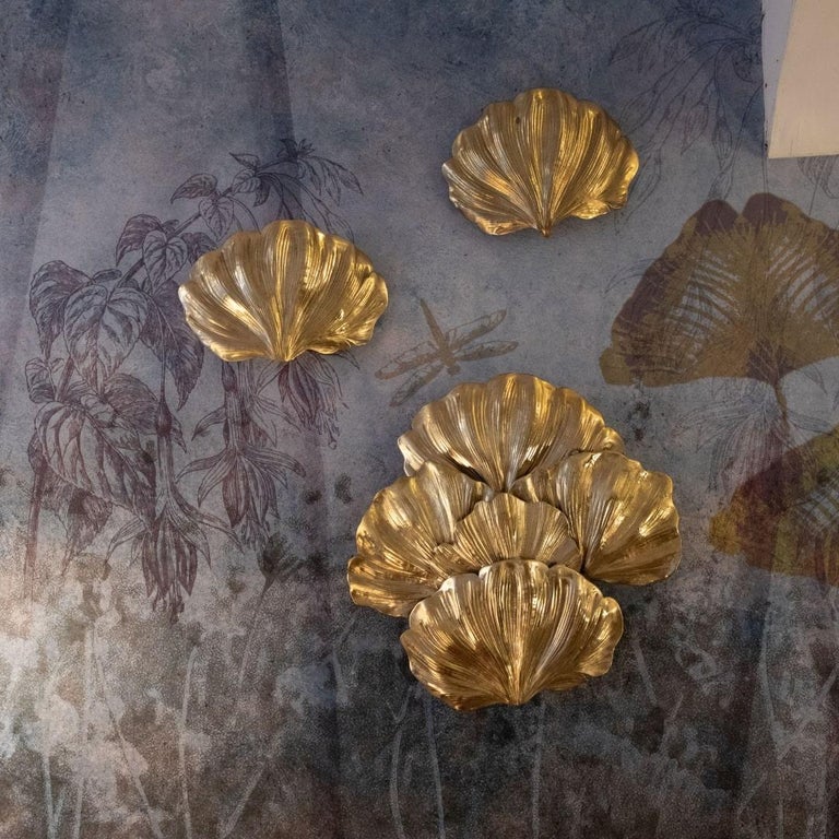 Multiple Ginkgo Leaves Casted Brass Applique For Sale at 1stDibs