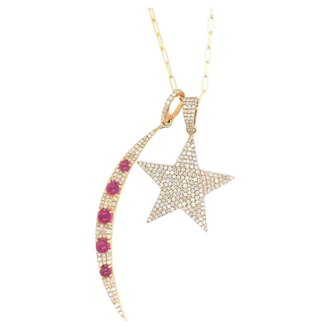 Multiple gold diamond and ruby pendant necklace For Sale at 1stDibs