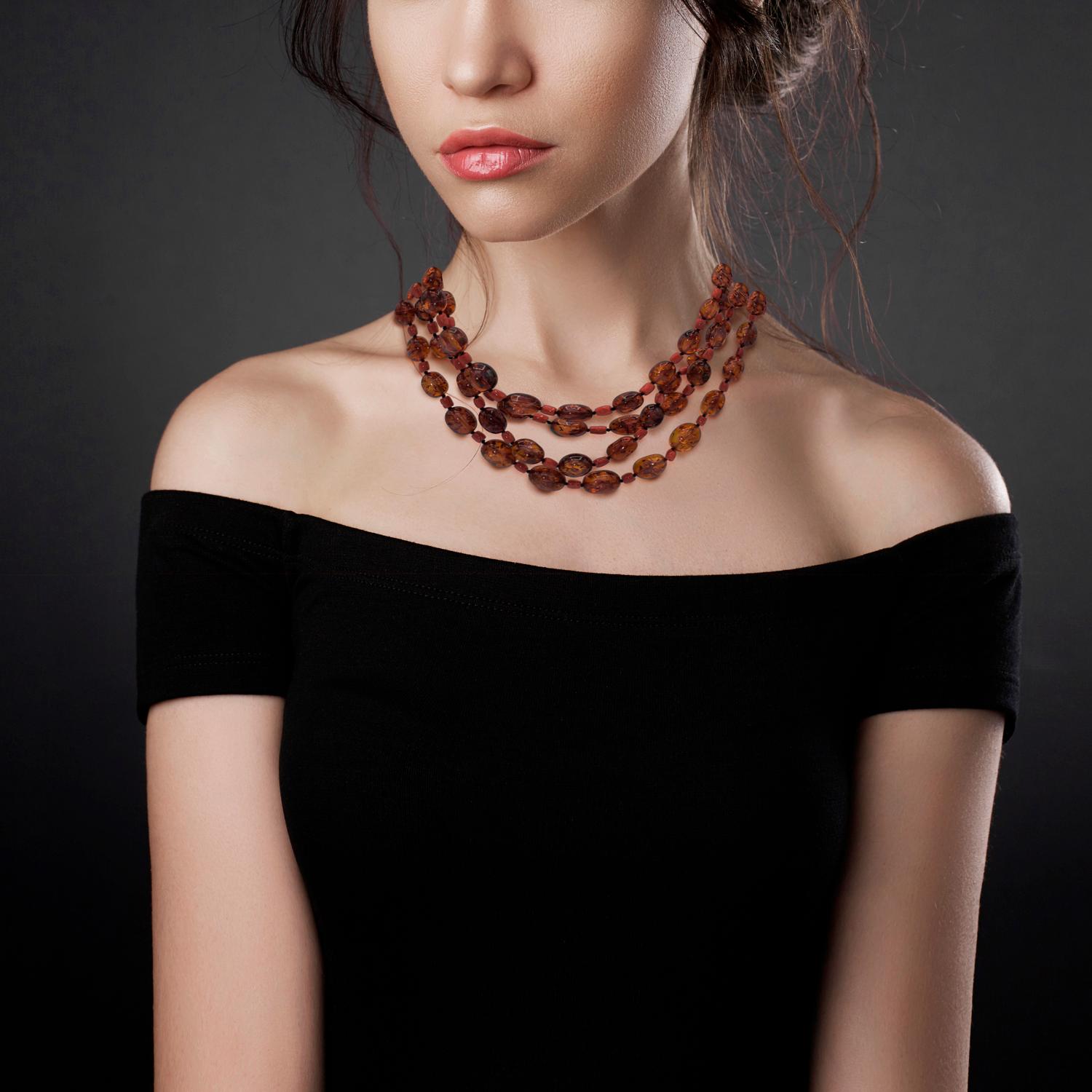 Multistrand Amber and Coral Necklace For Sale at 1stDibs | coral amber ...