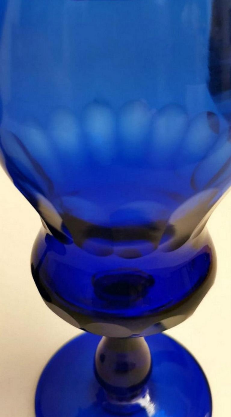 Murano "Albarelli" Italian Pair of Bottles with Lid Blue Blown Glass ...