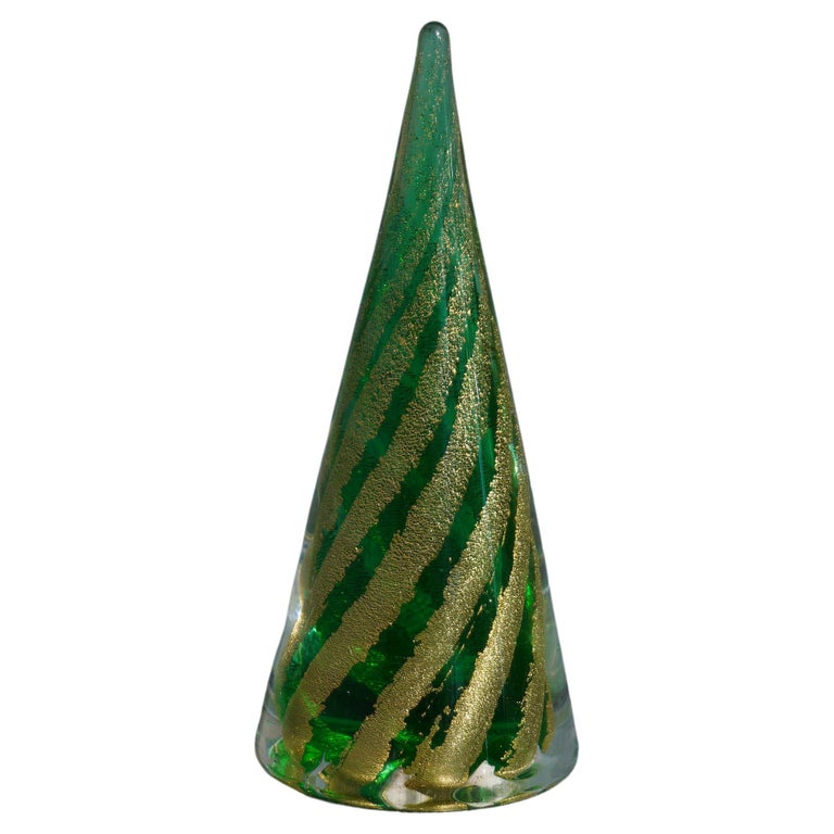 Murano Art Glass Green and Gold Tree Sculpture, 1980 at 1stDibs