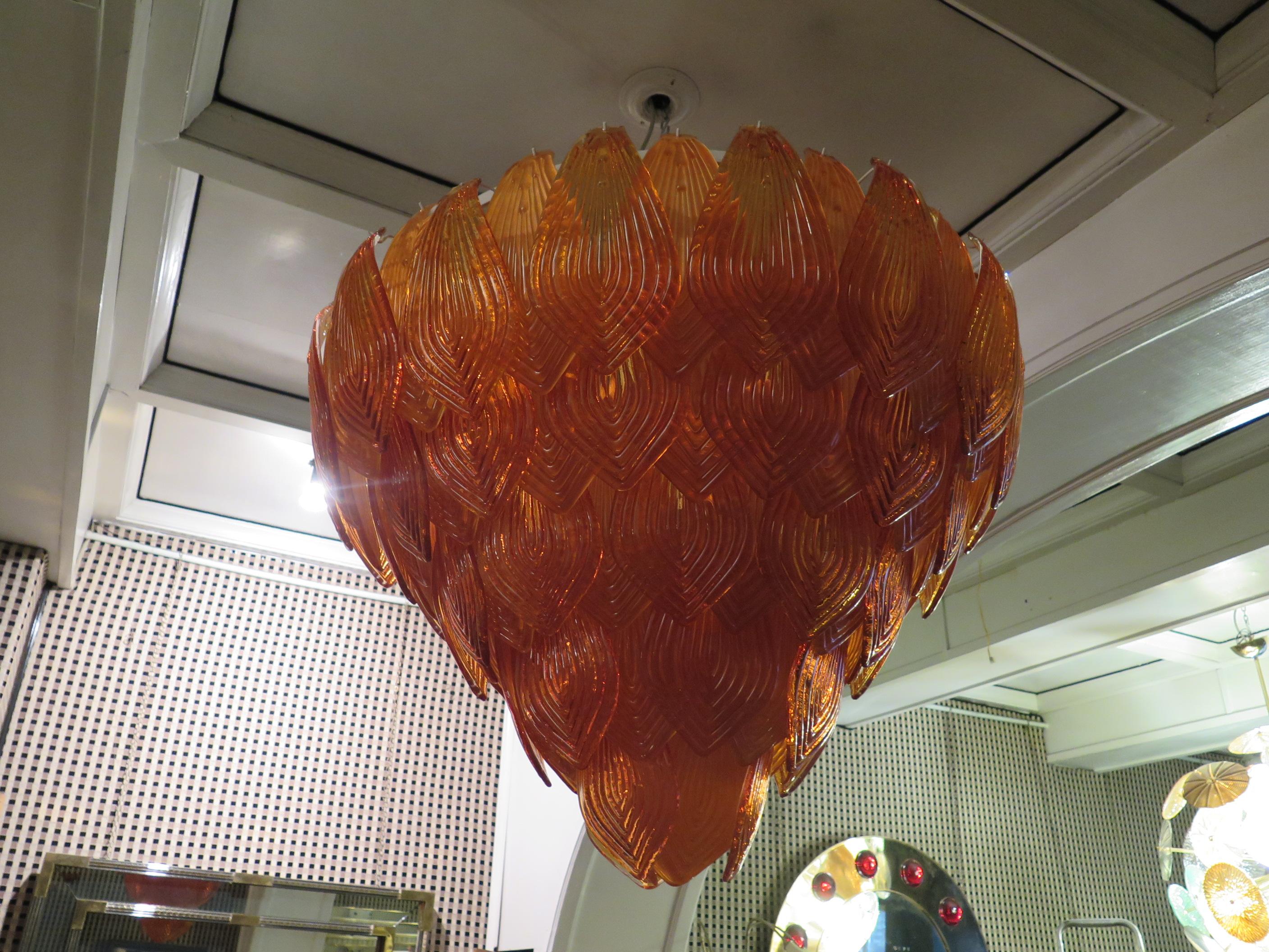 Murano Art Glass Round Orange Color Italian Art Deco Chandeliers, 1940 ...