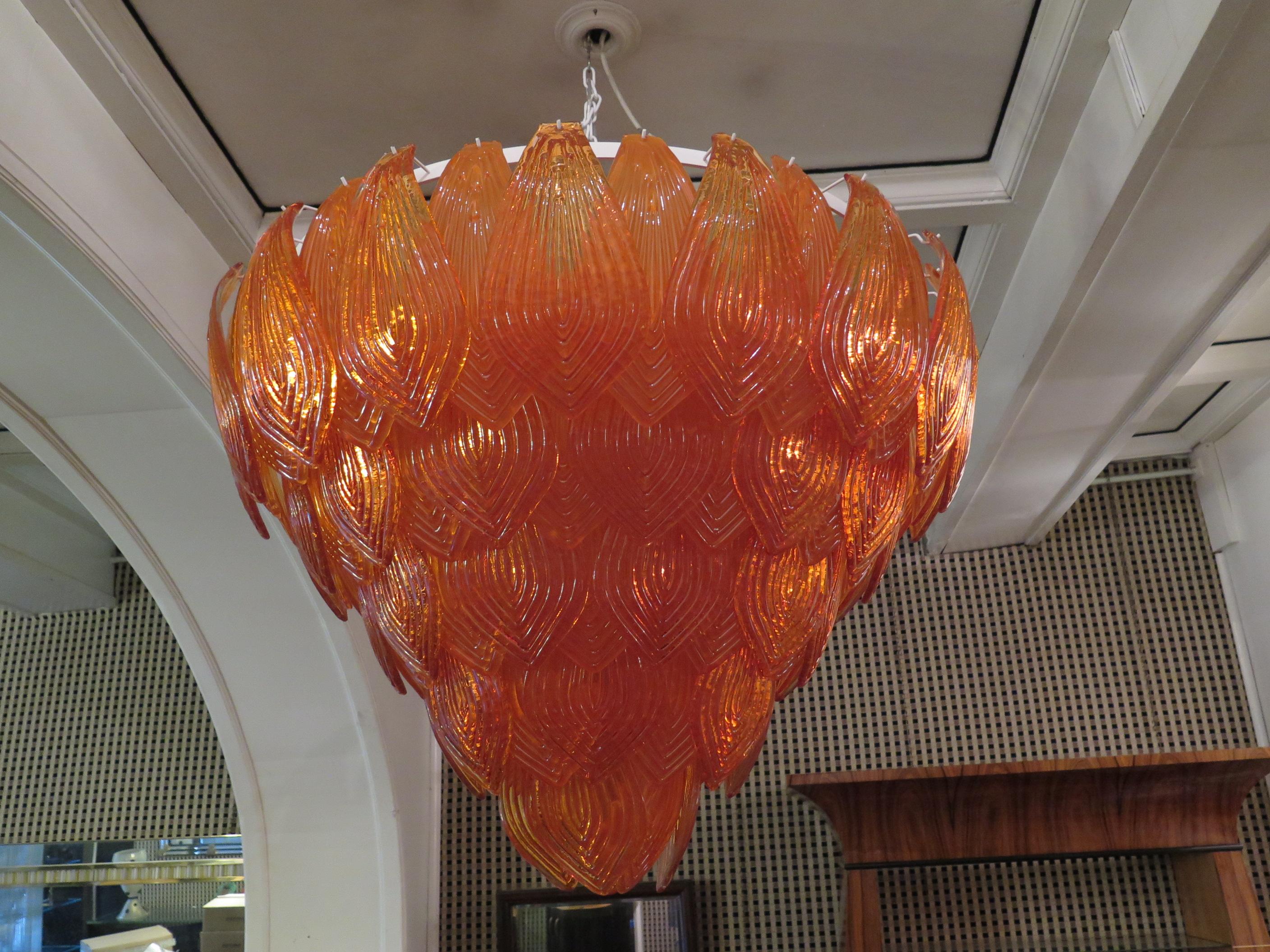 Murano Art Glass Round Orange Color Italian Art Deco Chandeliers, 1940 ...