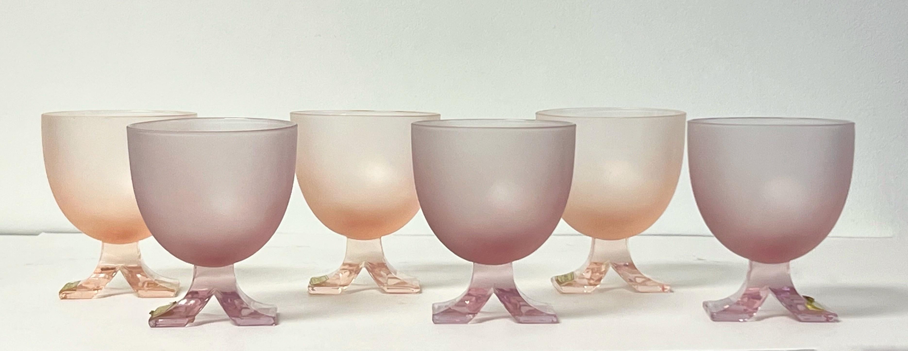 Murano Art Glass Stemware Modernists Frosted Wine Glasses Set of 6 For ...