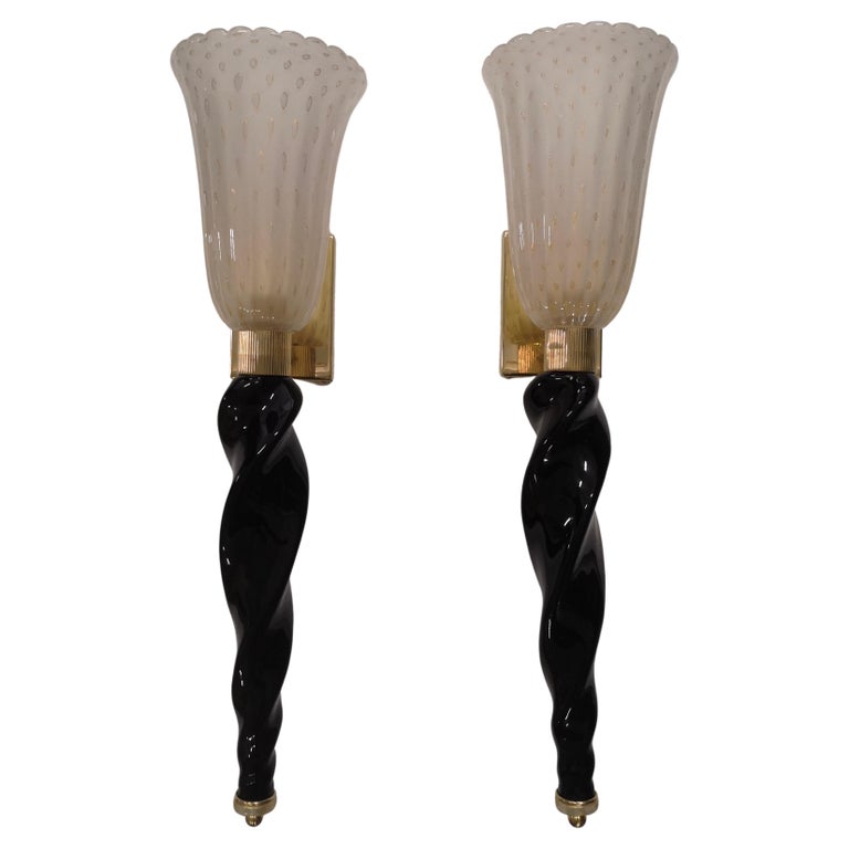 Murano Black and Cream Color Glass Wall Light, 1980 For Sale at 1stDibs