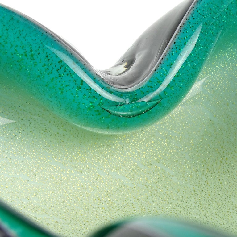 Murano Black White Aqua Green Gold Flecks Italian Art Glass Triangle ...