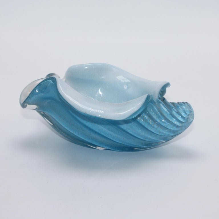 Murano Blue and White Shell Bowl, circa 1960 at 1stDibs