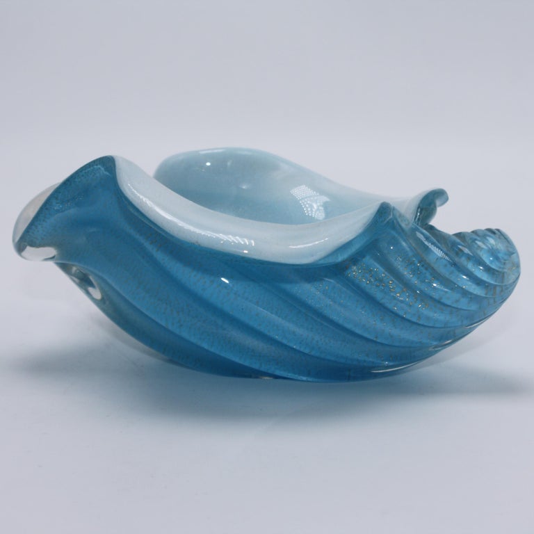 Murano Blue and White Shell Bowl, circa 1960 at 1stDibs