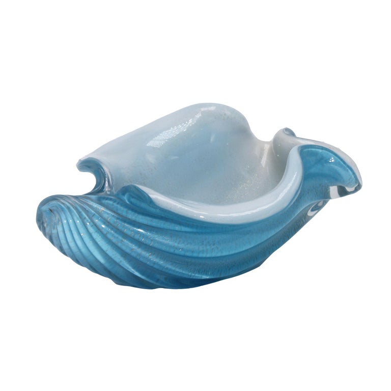 Murano Blue and White Shell Bowl, circa 1960 at 1stDibs