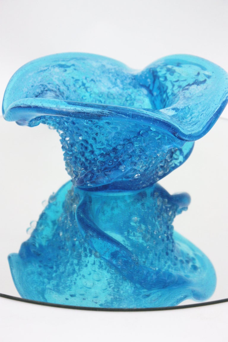 Murano Blue Art Glass Centerpiece Bowl with Applied Clear Glass Drops ...