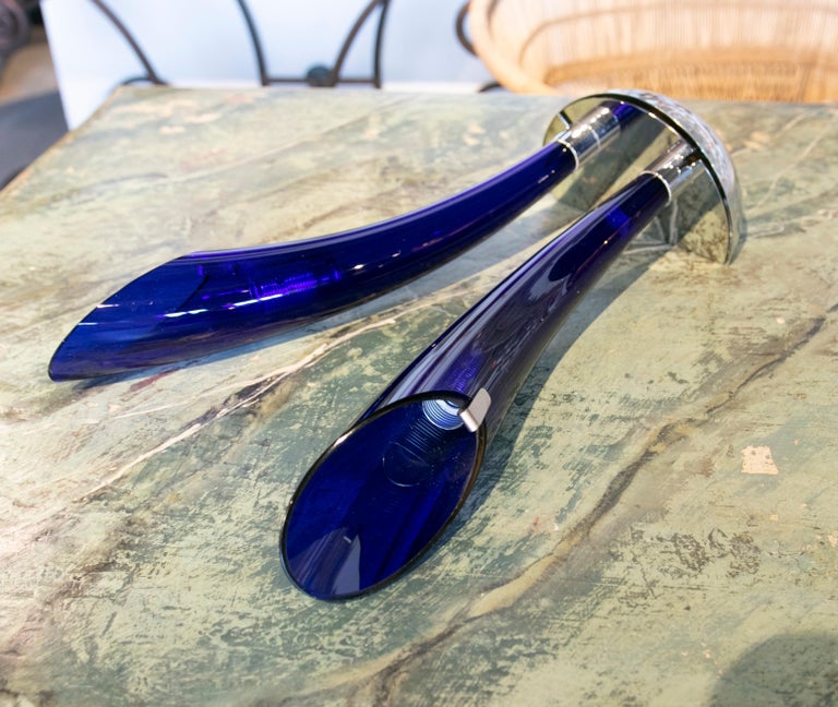 Murano Blue Crystal Wall Sconce with Steel Bracket For Sale at 1stDibs