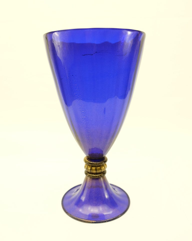 Murano Blue Glass 24-Karat Gold-Infused Vase by Gabbiani Venezia, Italy ...
