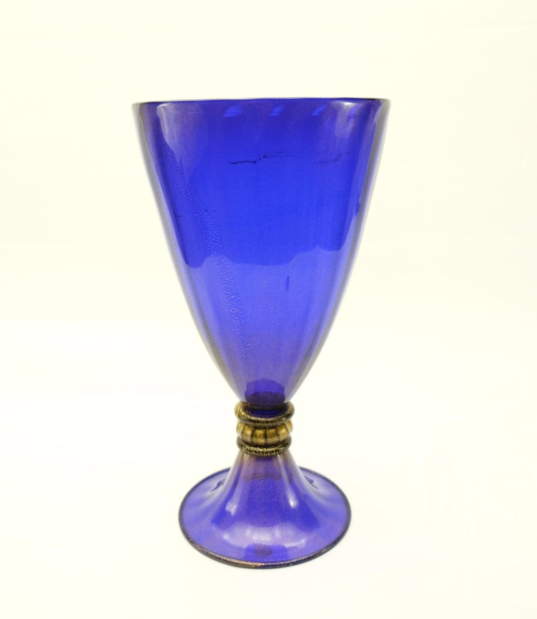 Murano Blue Glass 24-Karat Gold-Infused Vase by Gabbiani Venezia, Italy ...