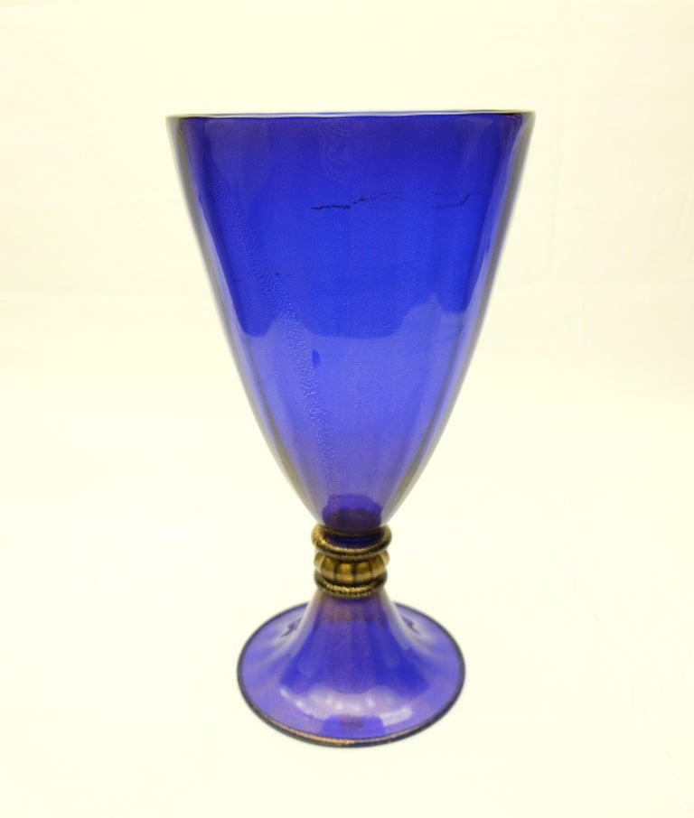 Murano Blue Glass 24-Karat Gold-Infused Vase by Gabbiani Venezia, Italy ...
