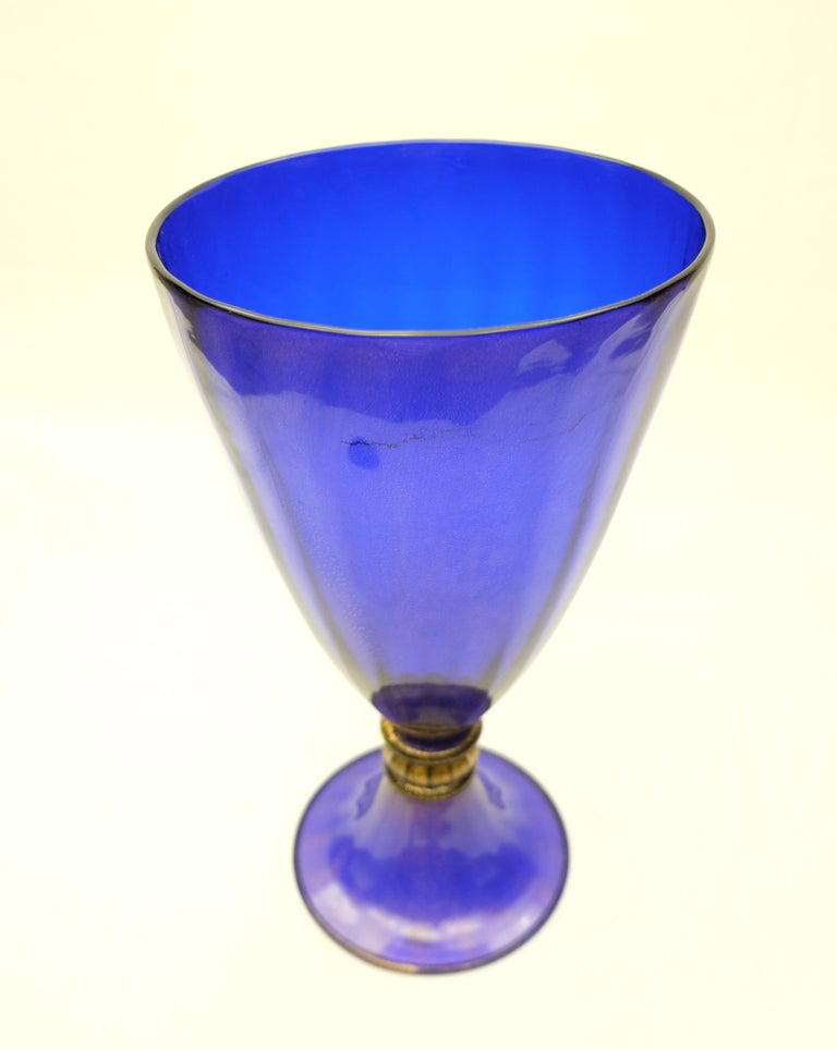 Murano Blue Glass 24-Karat Gold-Infused Vase by Gabbiani Venezia, Italy ...