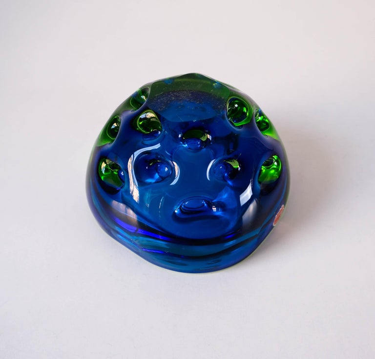 Murano Blue Green Sommerso Dimpled Geode Bowl by Galliano Ferro, c ...