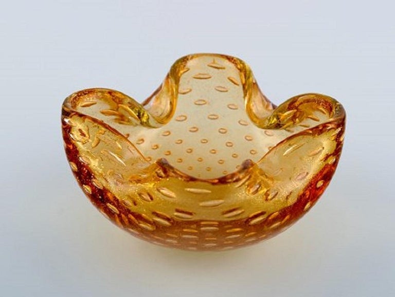 Murano Bowl in Amber Colored Mouth-Blown Art Glass with Inlaid Air ...