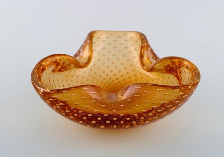 Murano Bowl in Amber Colored Mouth-Blown Art Glass with Inlaid Air ...