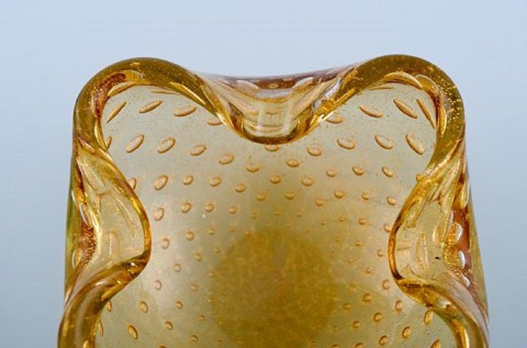 Murano Bowl in Amber Colored Mouth-Blown Art Glass with Inlaid Air ...