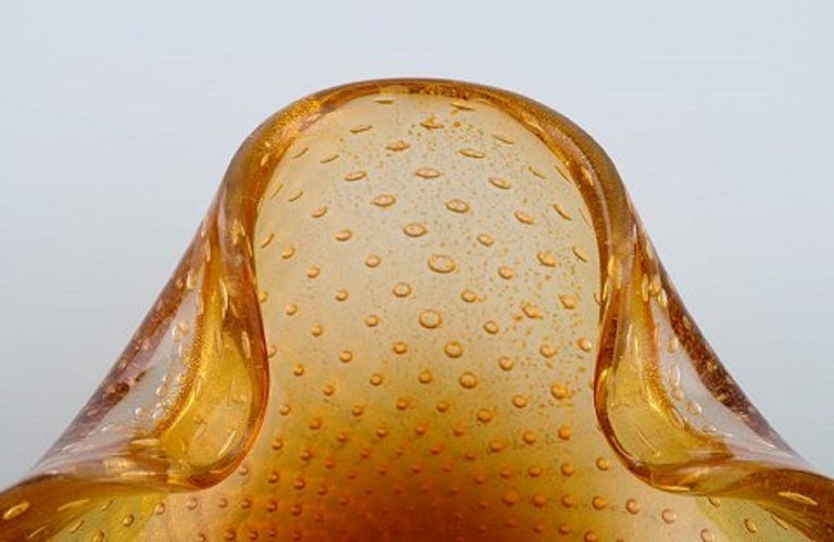 Murano Bowl in Amber Colored Mouth-Blown Art Glass with Inlaid Air ...