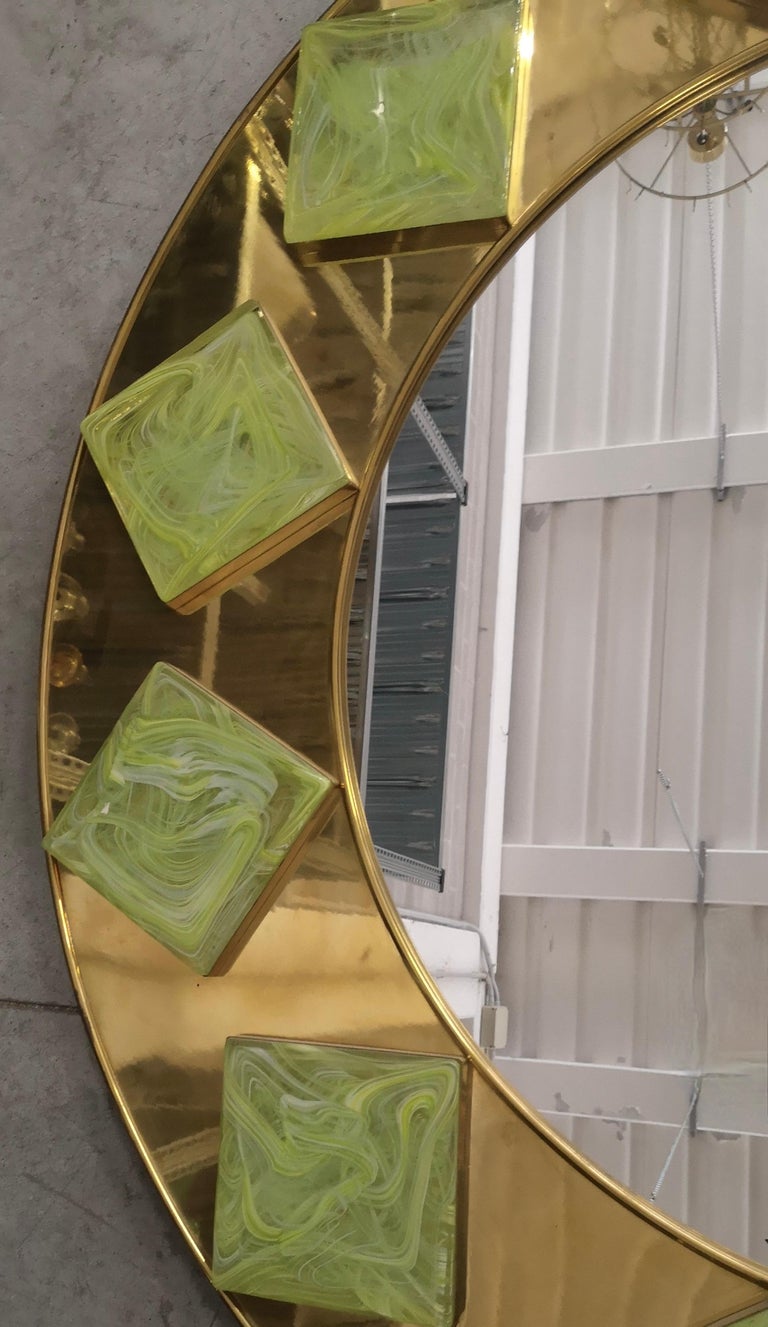Murano Brass and Green Art Glass Midcentury Wall Mirror, 2000 For Sale ...
