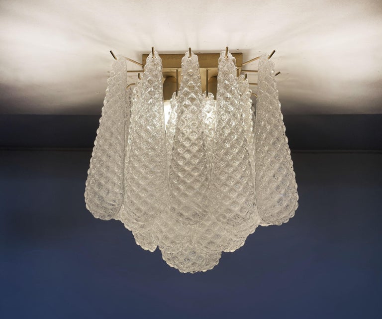 Murano Ceiling Lamp, 32 Clear Glass Petal Drops For Sale at 1stDibs