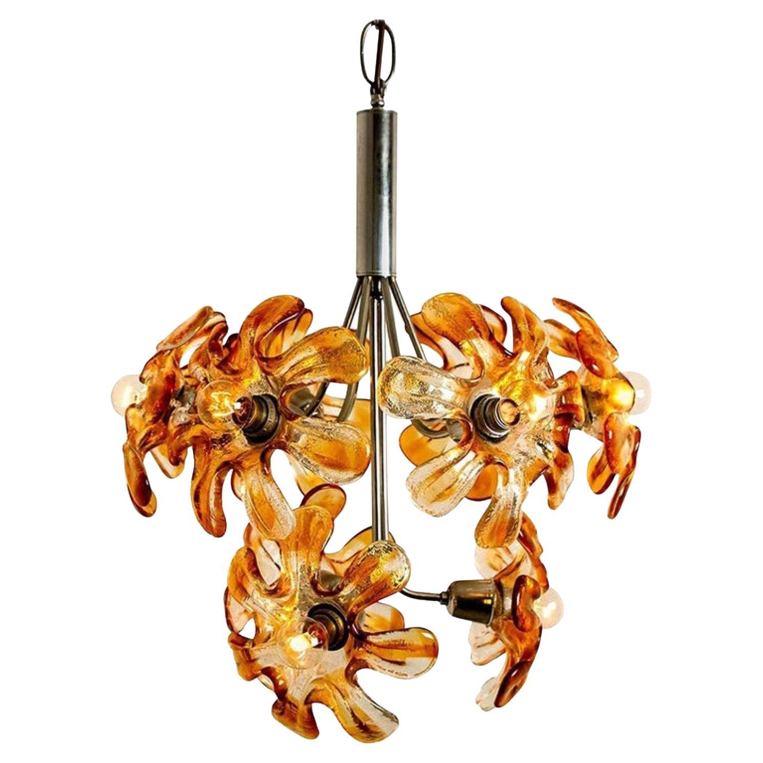 Orange and Clear Murano Glass “Selle” Chandelier For Sale at 1stDibs