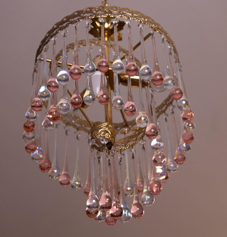 Murano Chandeliers with Pink and Iridescent Spiral Drops, 1960s For ...