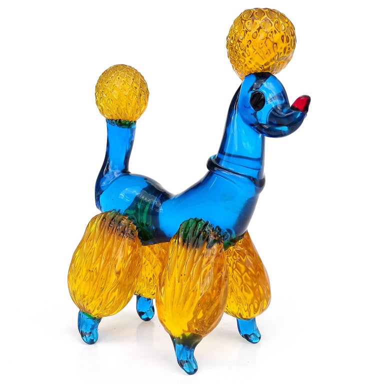 Murano Cobalt Blue Quilt Orange Fur Italian Art Glass Puppy Dog Poodle ...