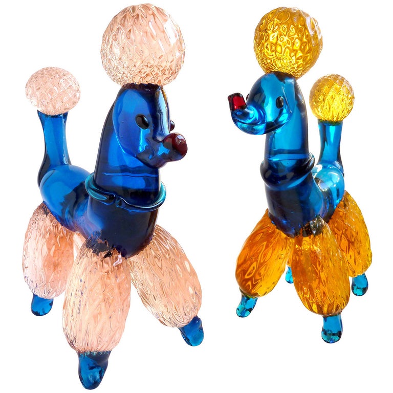 Murano Cobalt Blue Quilted Pink Fur Italian Art Glass Puppy Dog Poodle ...