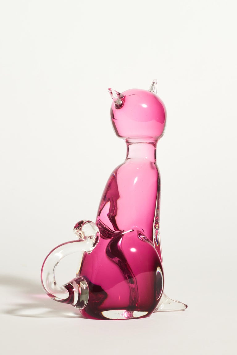 Murano Cranberry Pink Glass Cat at 1stDibs