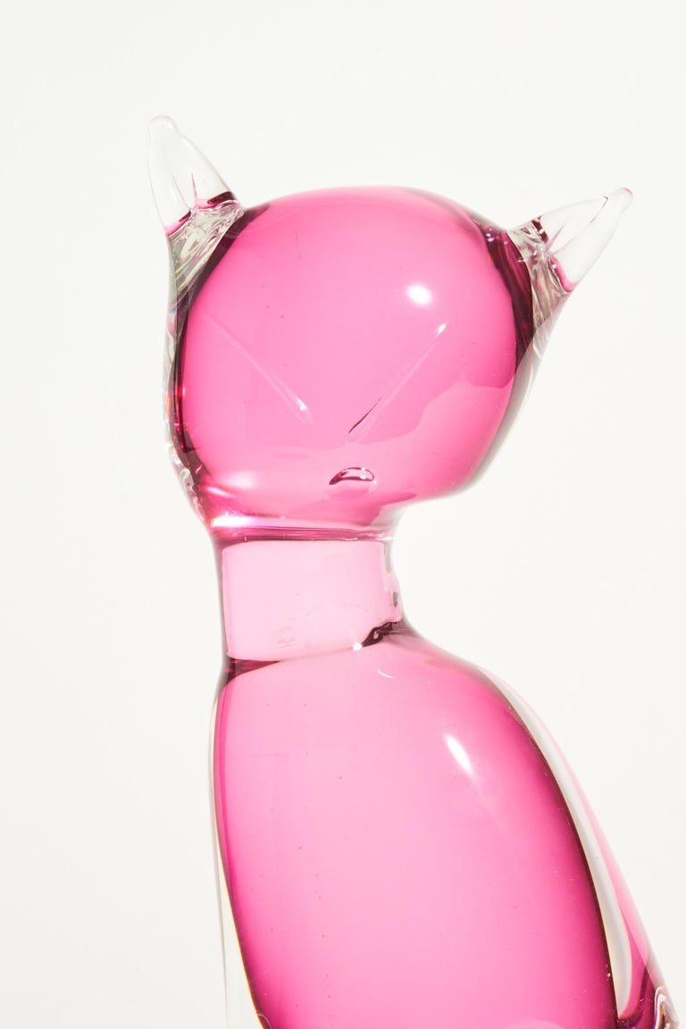 Murano Cranberry Pink Glass Cat at 1stDibs