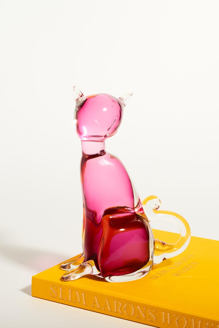 Murano Cranberry Pink Glass Cat at 1stDibs