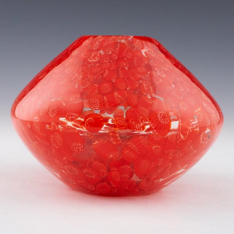 Murano Crimson In Clear Millefiori Cane Vase c1950 For Sale at 1stDibs