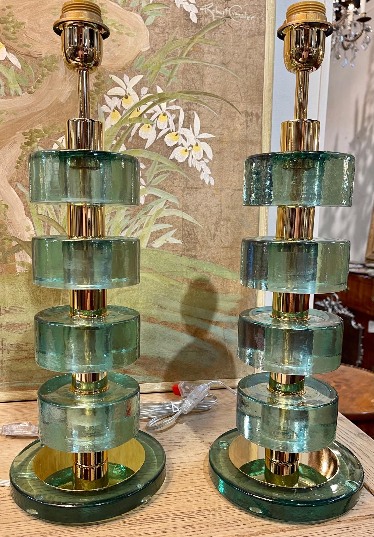 Murano Fontina Green Colored Disc Form Lamps For Sale at 1stDibs