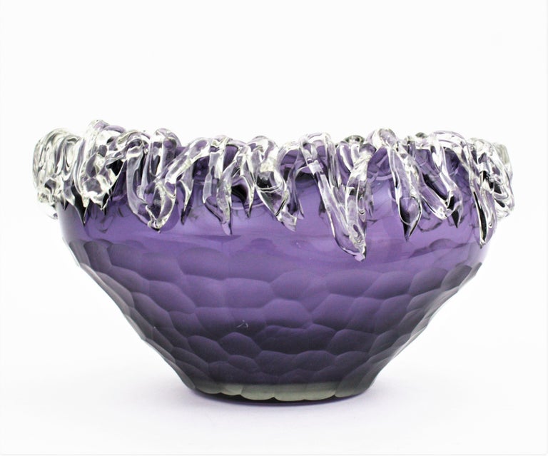 Murano Faceted Purple Art Glass Centerpiece with Applied Glass Details ...