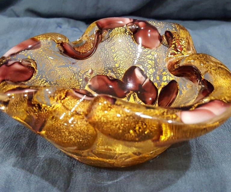 Murano Glass Barovier and Toso Vintage Bowl/Ashtray Purple a Macchia and Gold Fleck For Sale at ...