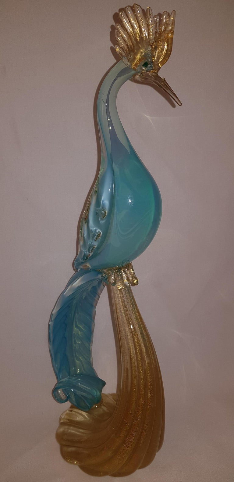Murano Glass Blue Opal Paradise Bird with Gold Leaf by Alfredo Barbini ...