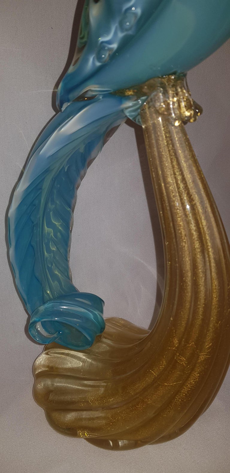 Murano Glass Blue Opal Paradise Bird with Gold Leaf by Alfredo Barbini ...