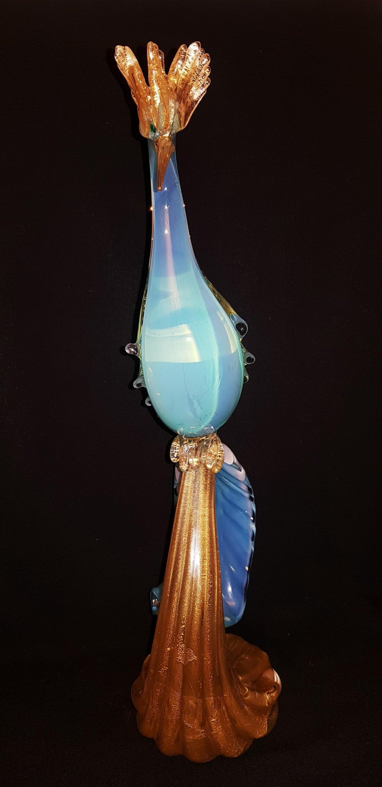 Murano Glass large Blue Opal Paradise Bird with Gold Leaf by Alfredo ...