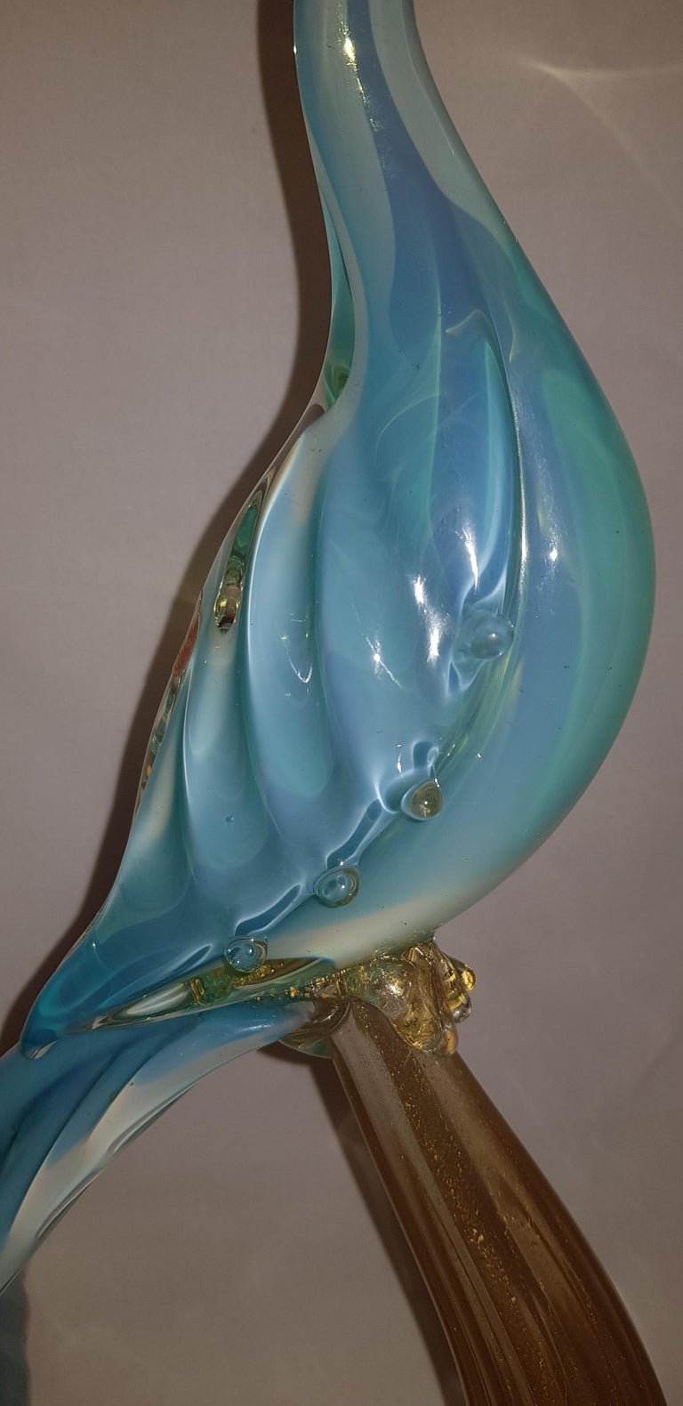 Murano Glass Blue Opal Paradise Bird with Gold Leaf by Alfredo Barbini ...